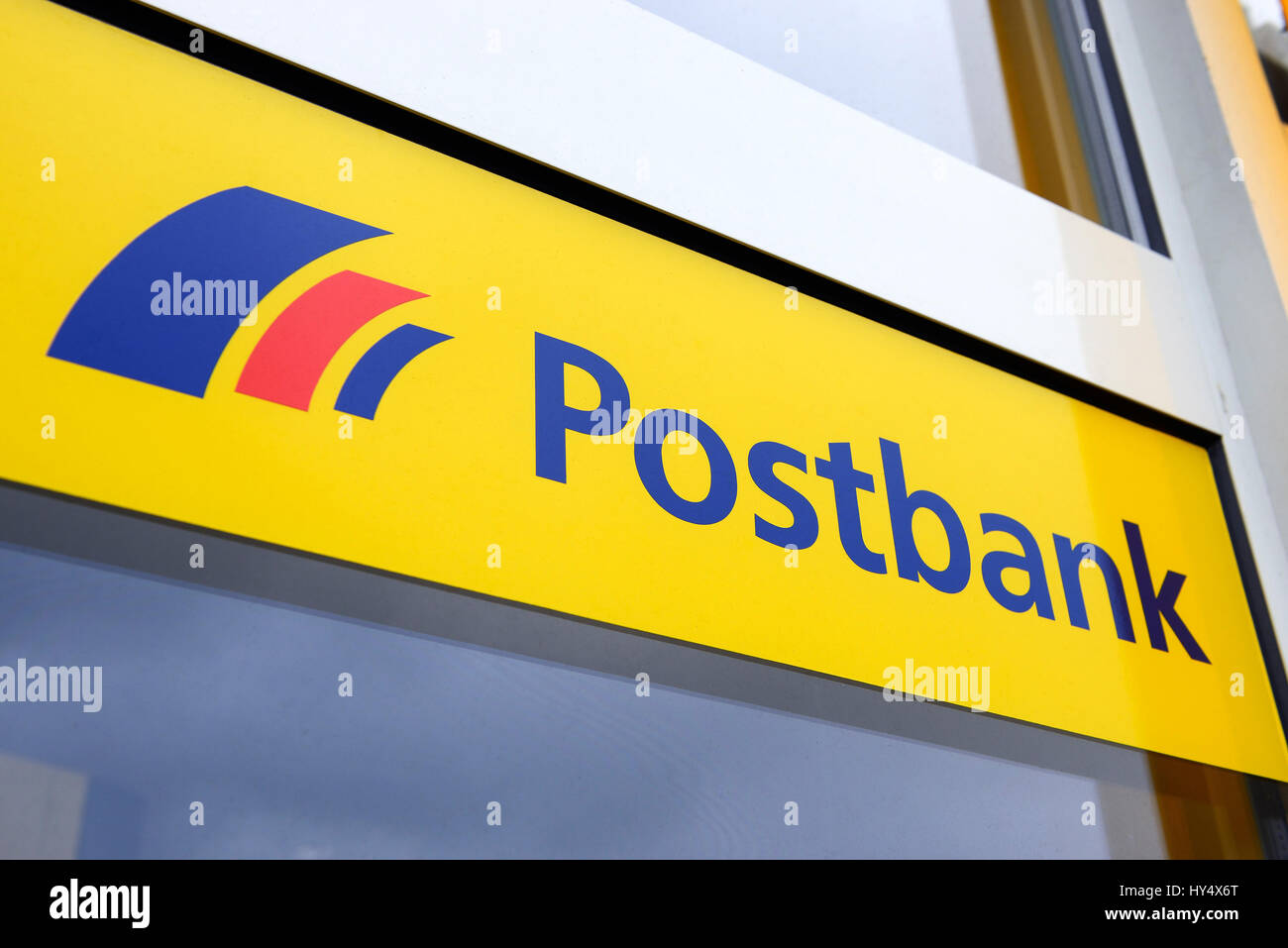 Sign of the postal bank, Schild der Postbank Stock Photo - Alamy