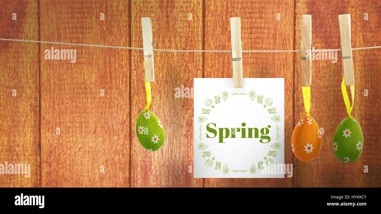 Spring logo against background against wooden background Stock Photo ...