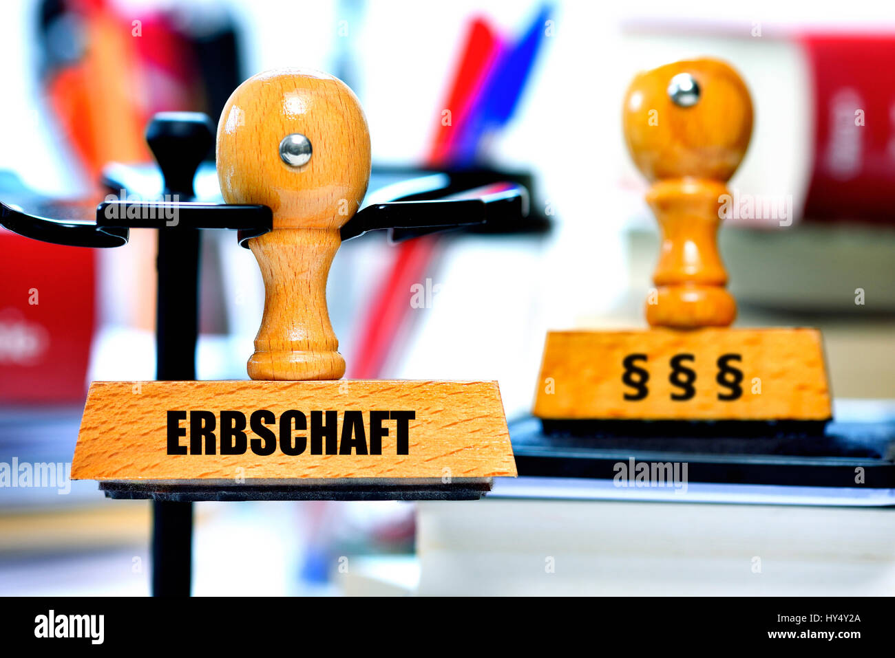 Stamp with the label Inheritance and Section sign, Stempel mit der ...