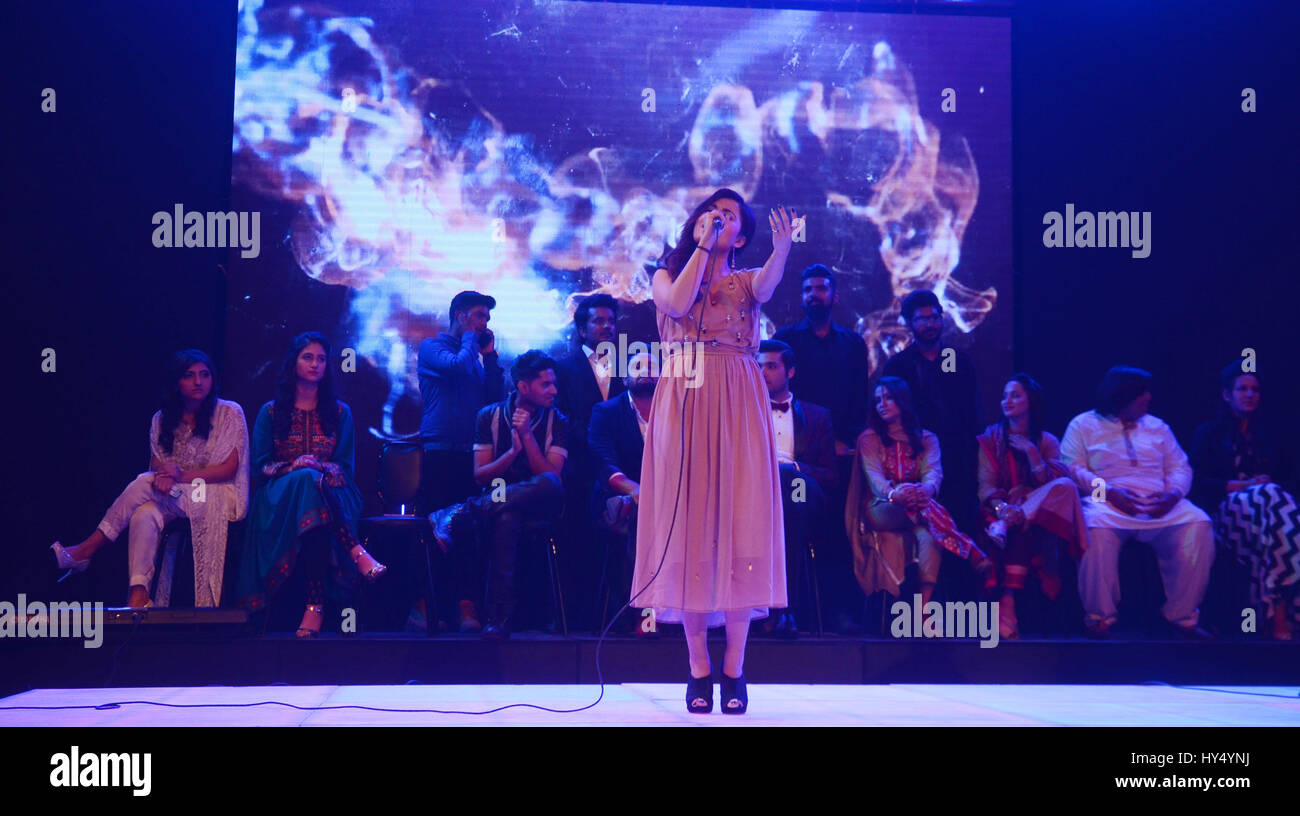 Lahore, Pakistan. 01st Apr, 2017. Pakistani artist performing on stage ...