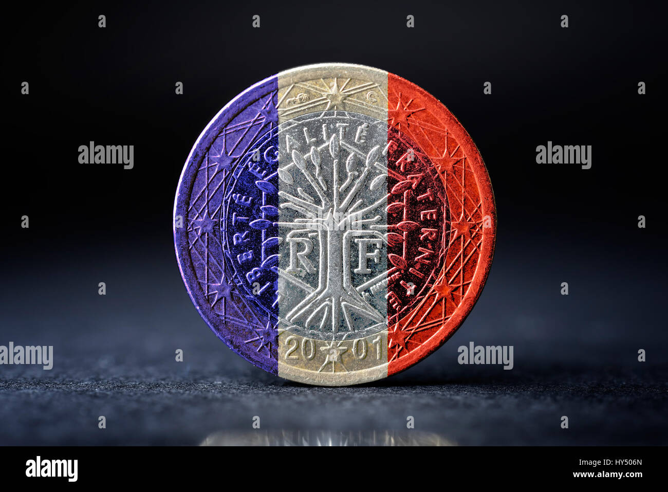 French euro-coin one, eurocrisis, Franzoesische Ein-Euro-Muenze ...