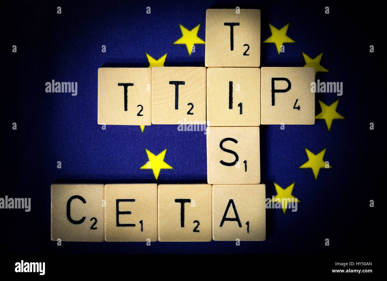 Letters form the names of the free trade agreements TTIP, TISA and CETA ...