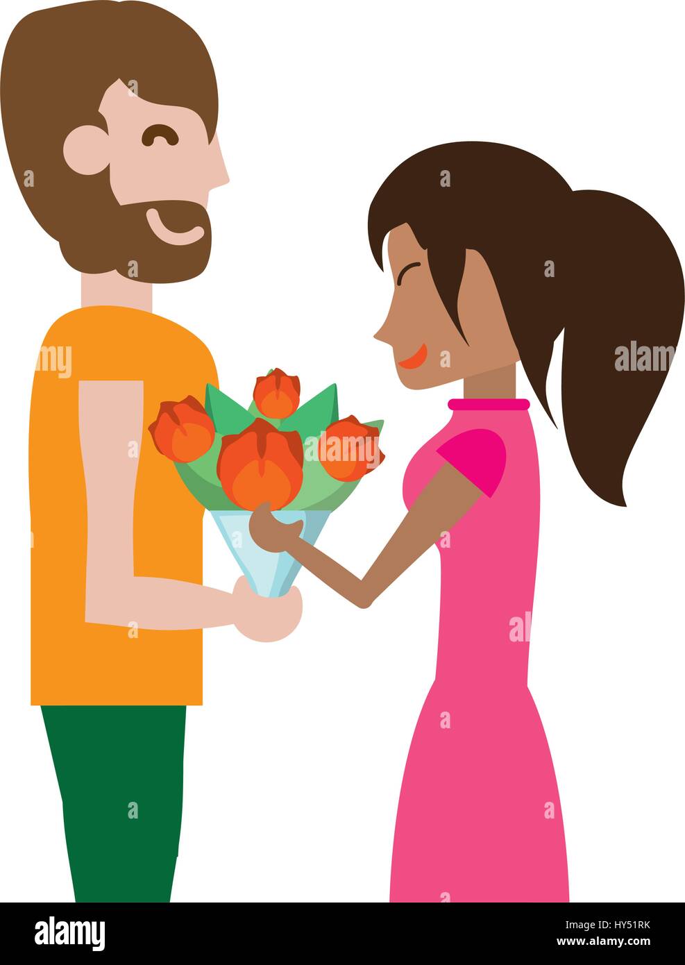 couple romantic - man gives flower girlfriend vector illustration eps ...