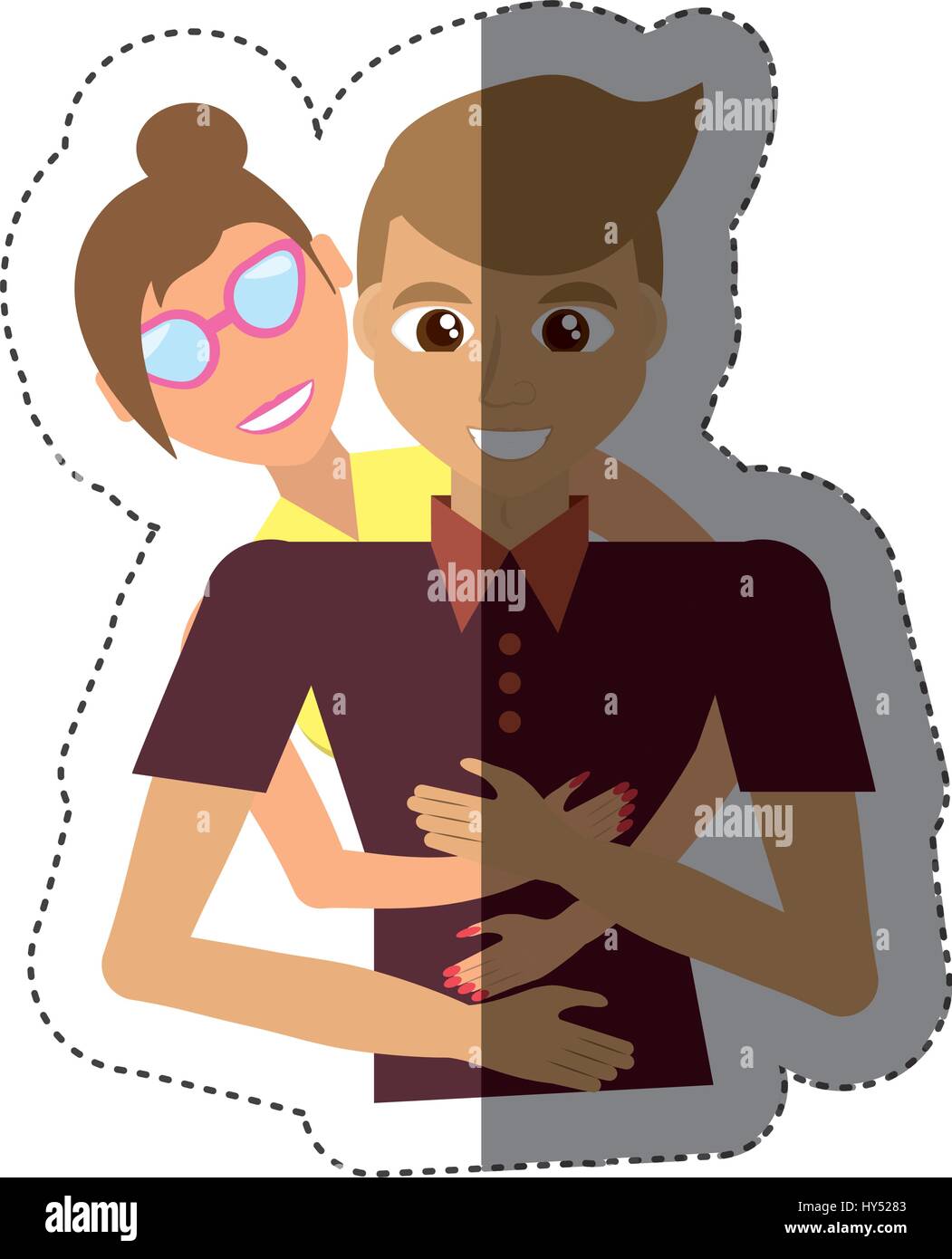 loving couple hugging together shadow vector illustration eps 10 Stock ...