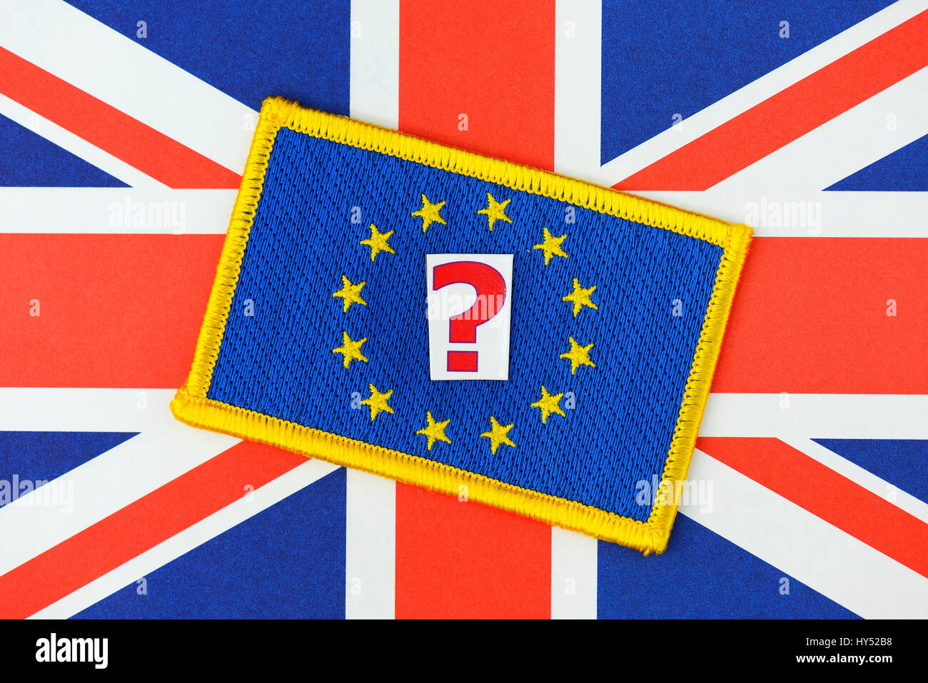 Flag of the EU and Great Britain with question mark, symbolic photo EU ...