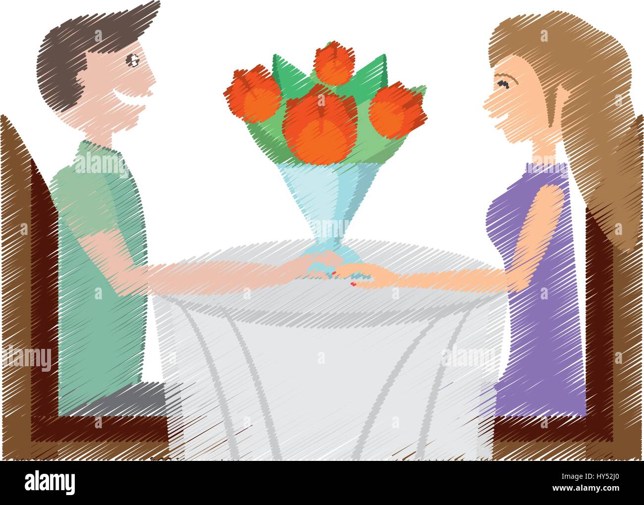 drawing couple smiling roses sitting dating lovely vector illustration ...