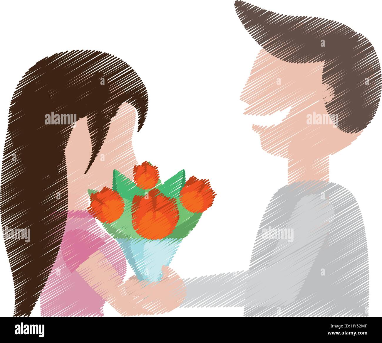 drawing romantic couple beauty flowers Stock Vector Image & Art - Alamy