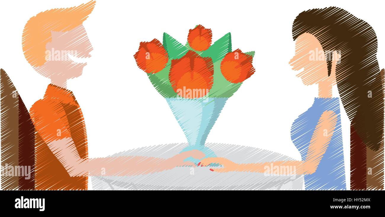 drawing loving couple sitting date romance Stock Vector Image & Art - Alamy