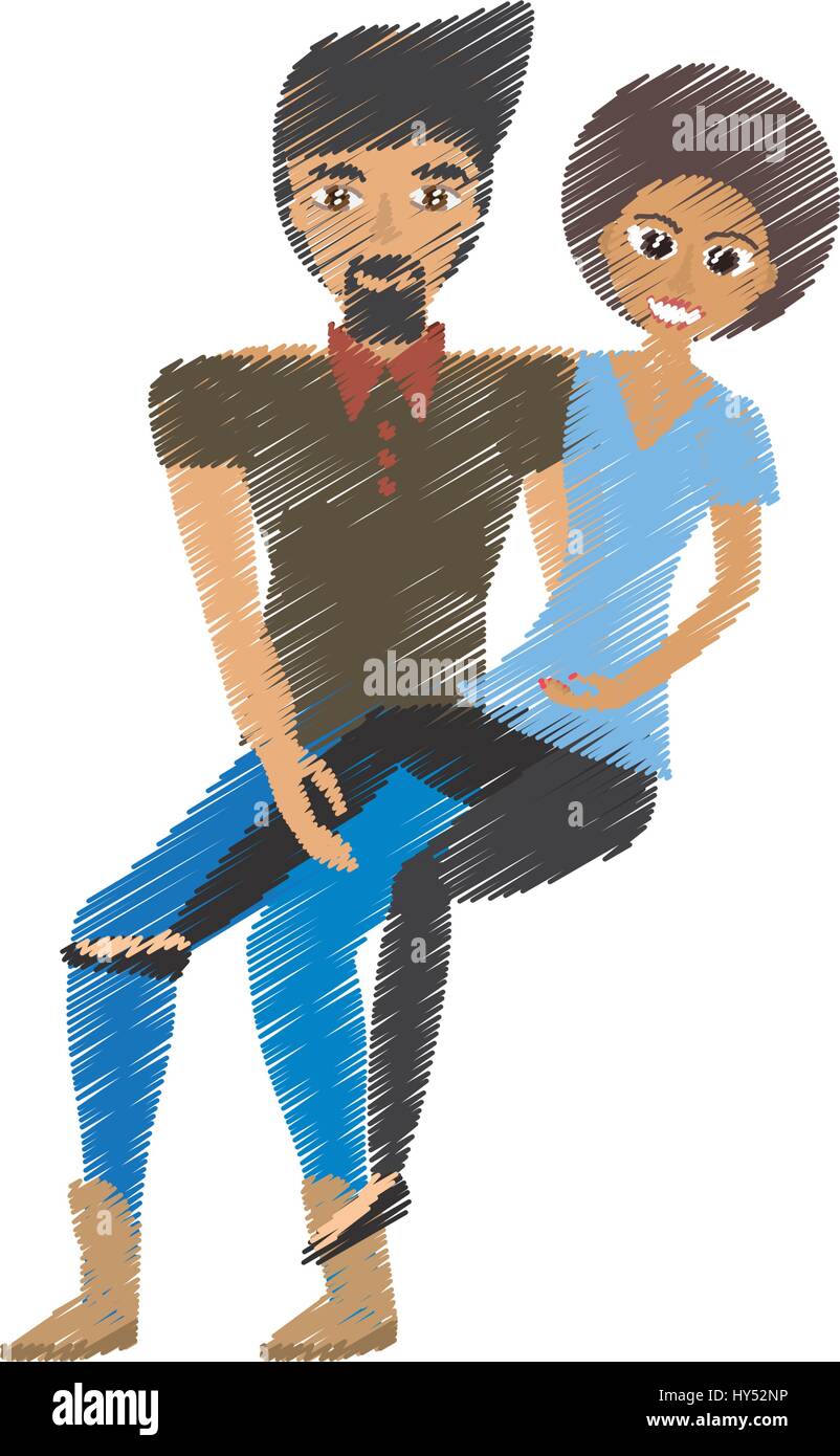 drawing loving couple carrying girl romance Stock Vector Image & Art ...