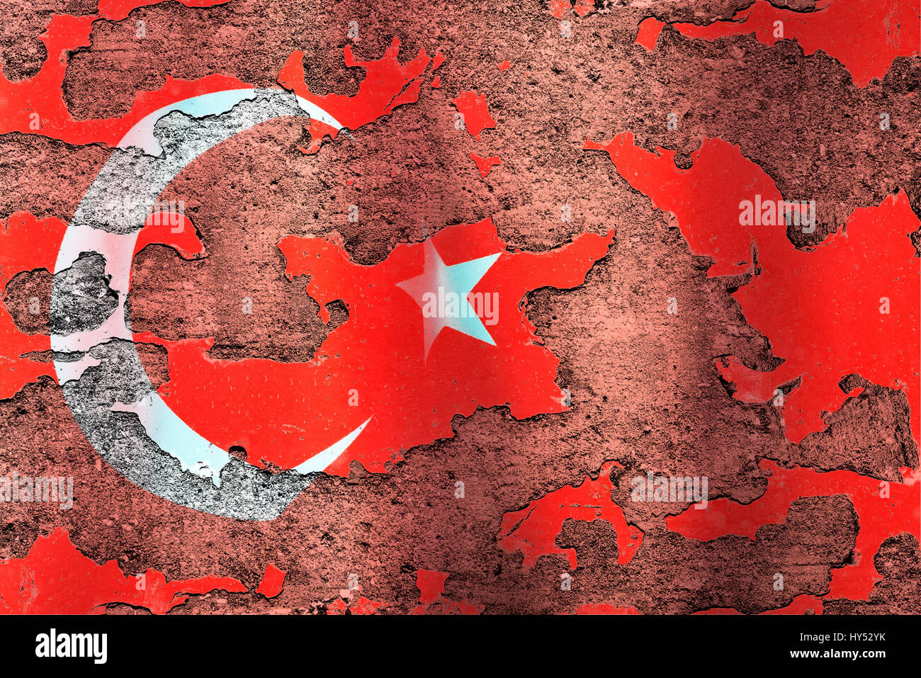 Flag of Turkey on flaking off reason, symbolic photo for political ...