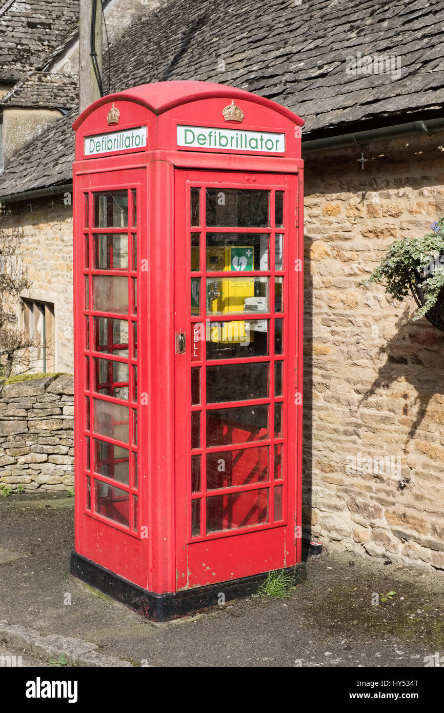 Defibrillator in and Old Phone Box in Upper Slaughter Village Stock ...