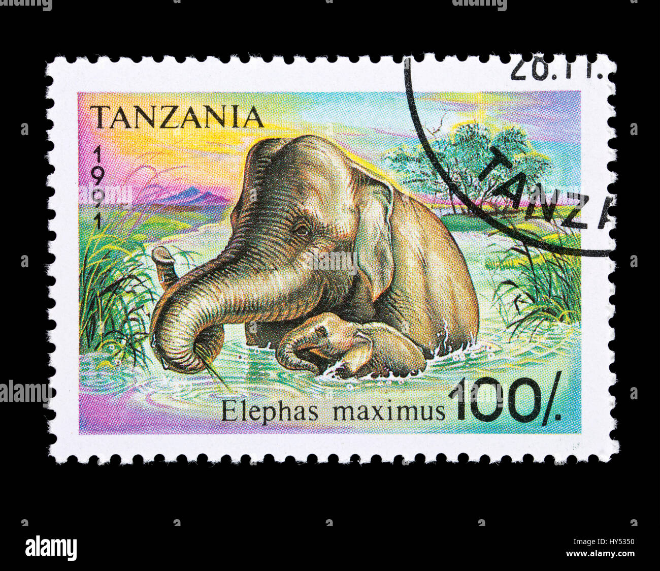 Postage stamp Tanzania depicting an Asian elephant (Elephas maximus ...