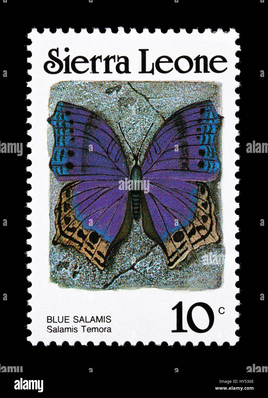 Postage stamp from Sierra Leone depicting a blue salamis butterfly ...