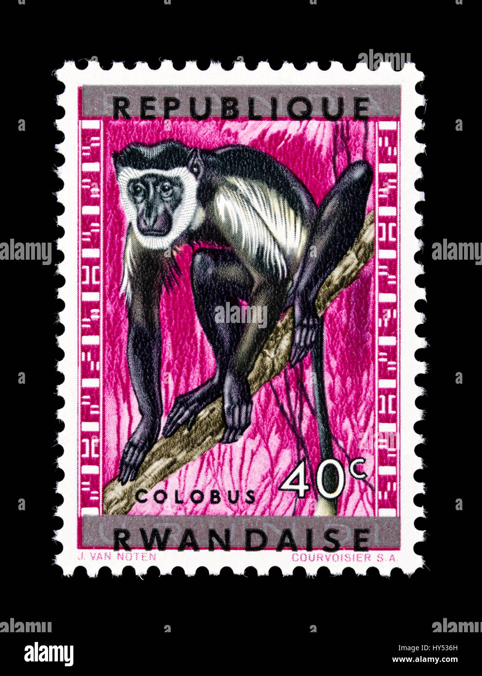 Postage stamp from Rwanda depicting a colobus monkey Stock Photo - Alamy