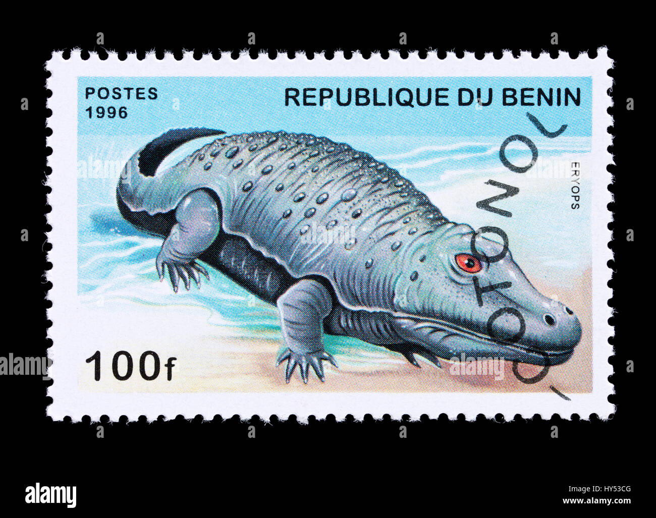 Postage stamp from Benin depicting a eryops Stock Photo - Alamy