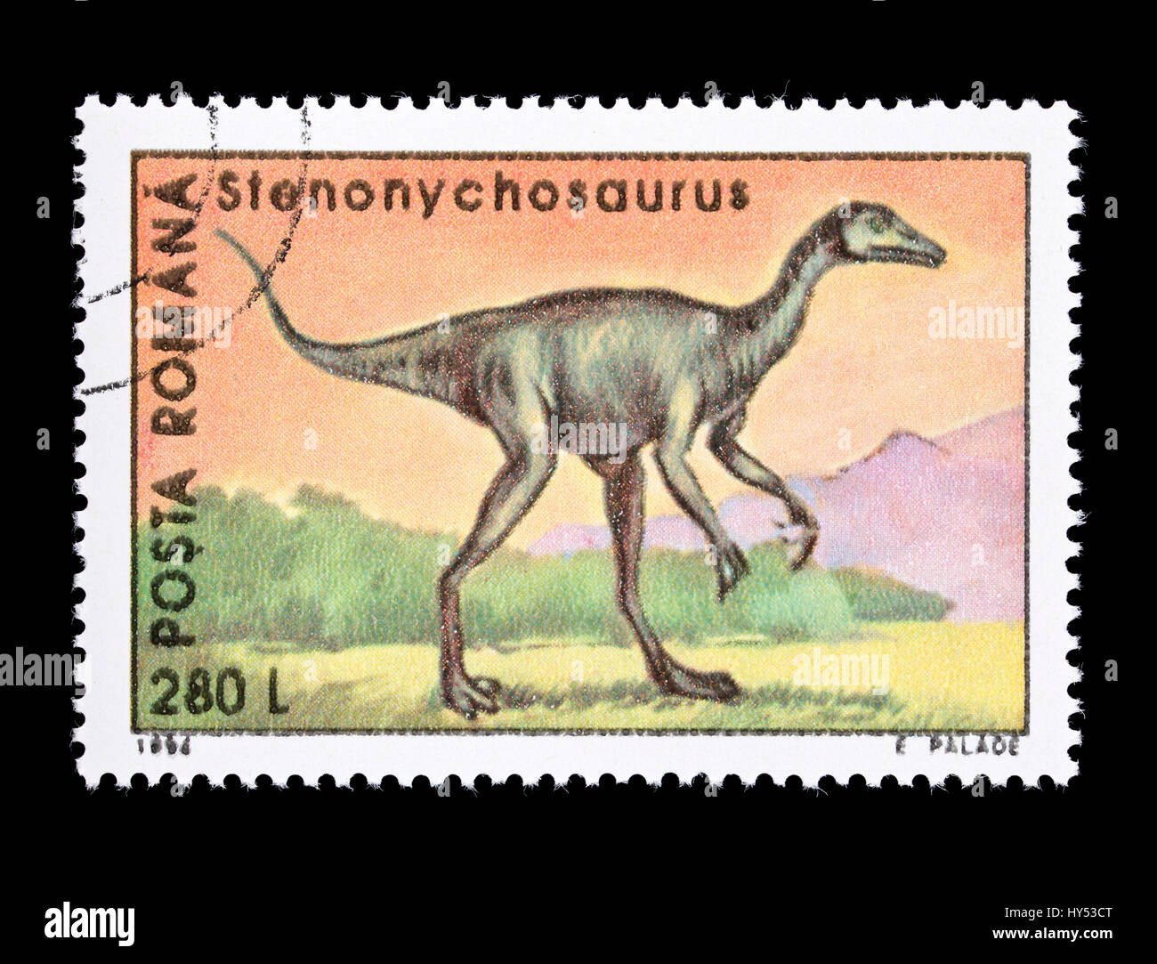 Postage stamp from Romania depicting a stenonychosaurus dinosaur Stock ...