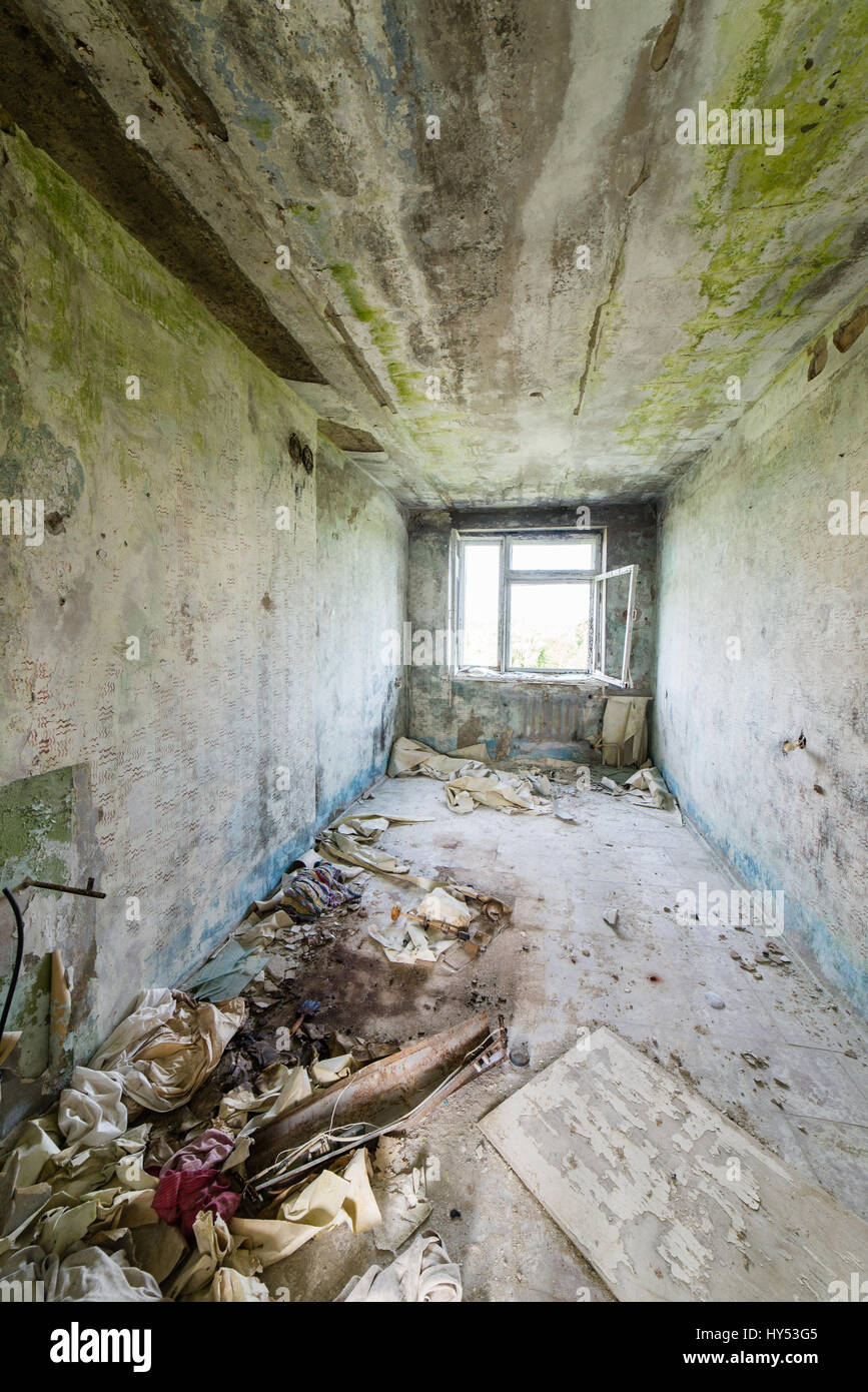 interior of an old abandoned soviet hospital in military town of ...
