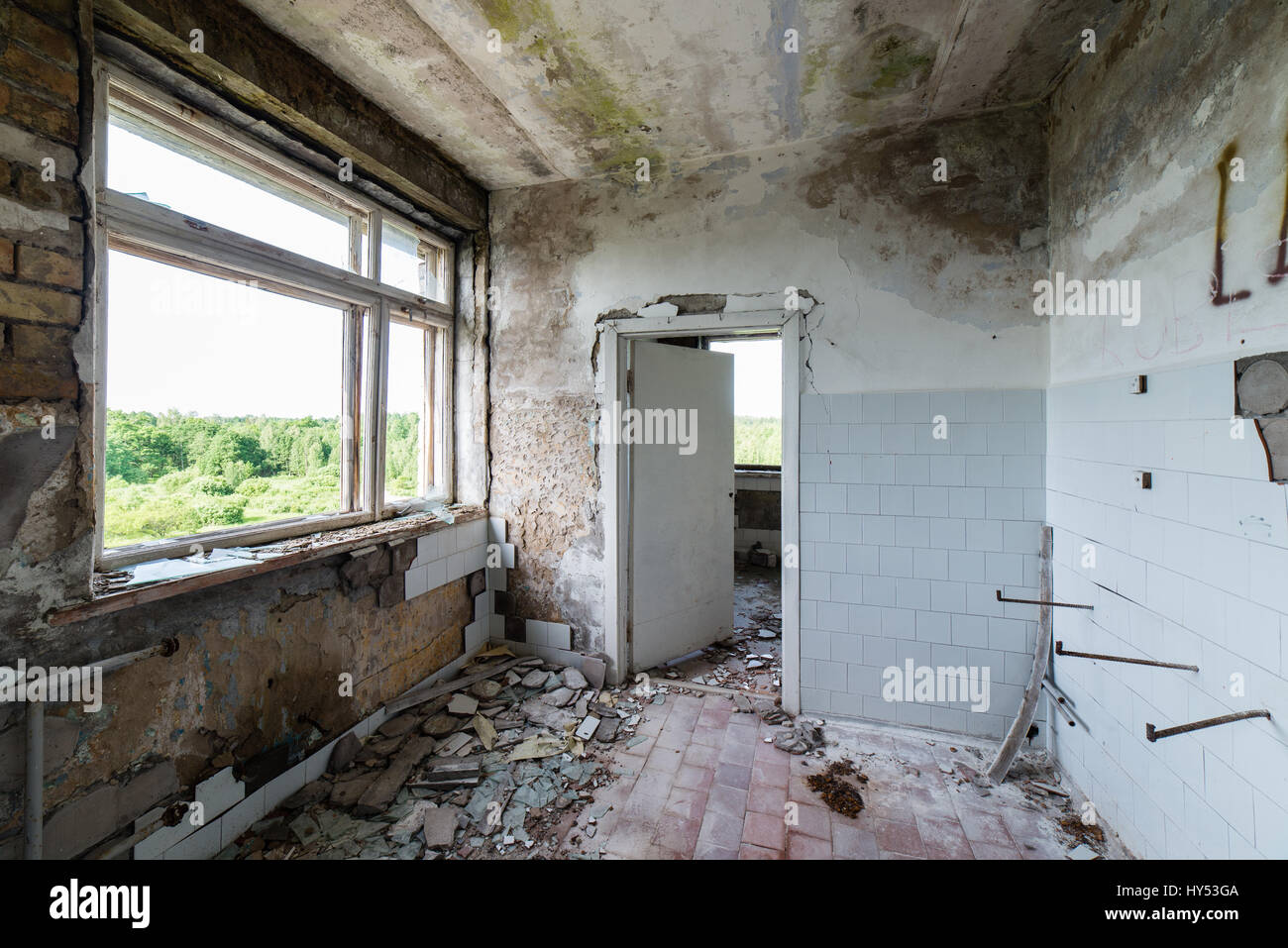 interior of an old abandoned soviet hospital in military town of ...