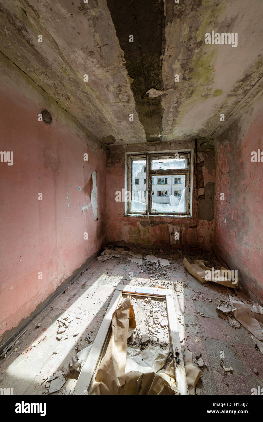 interior of an old abandoned soviet hospital in military town of ...