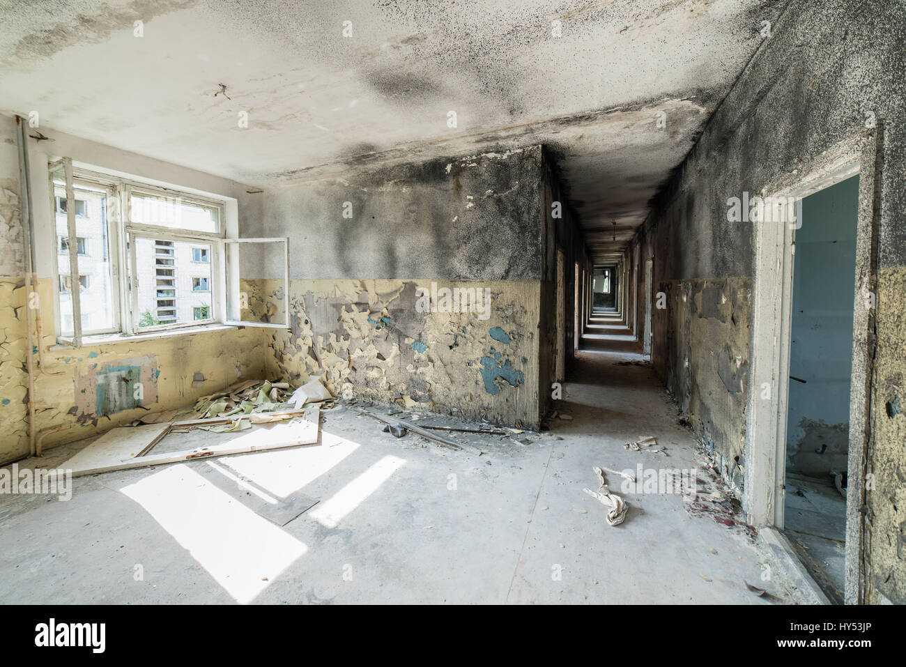 interior of an old abandoned soviet hospital in military town of ...
