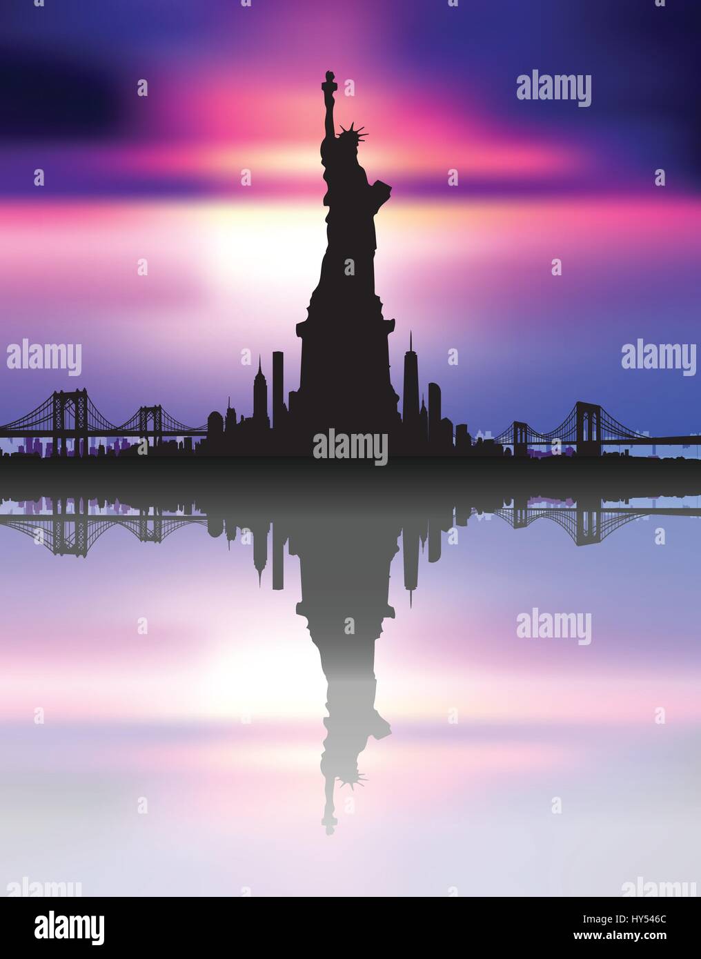 New York City Skyline with Statue of Liberty Vectors series Stock ...