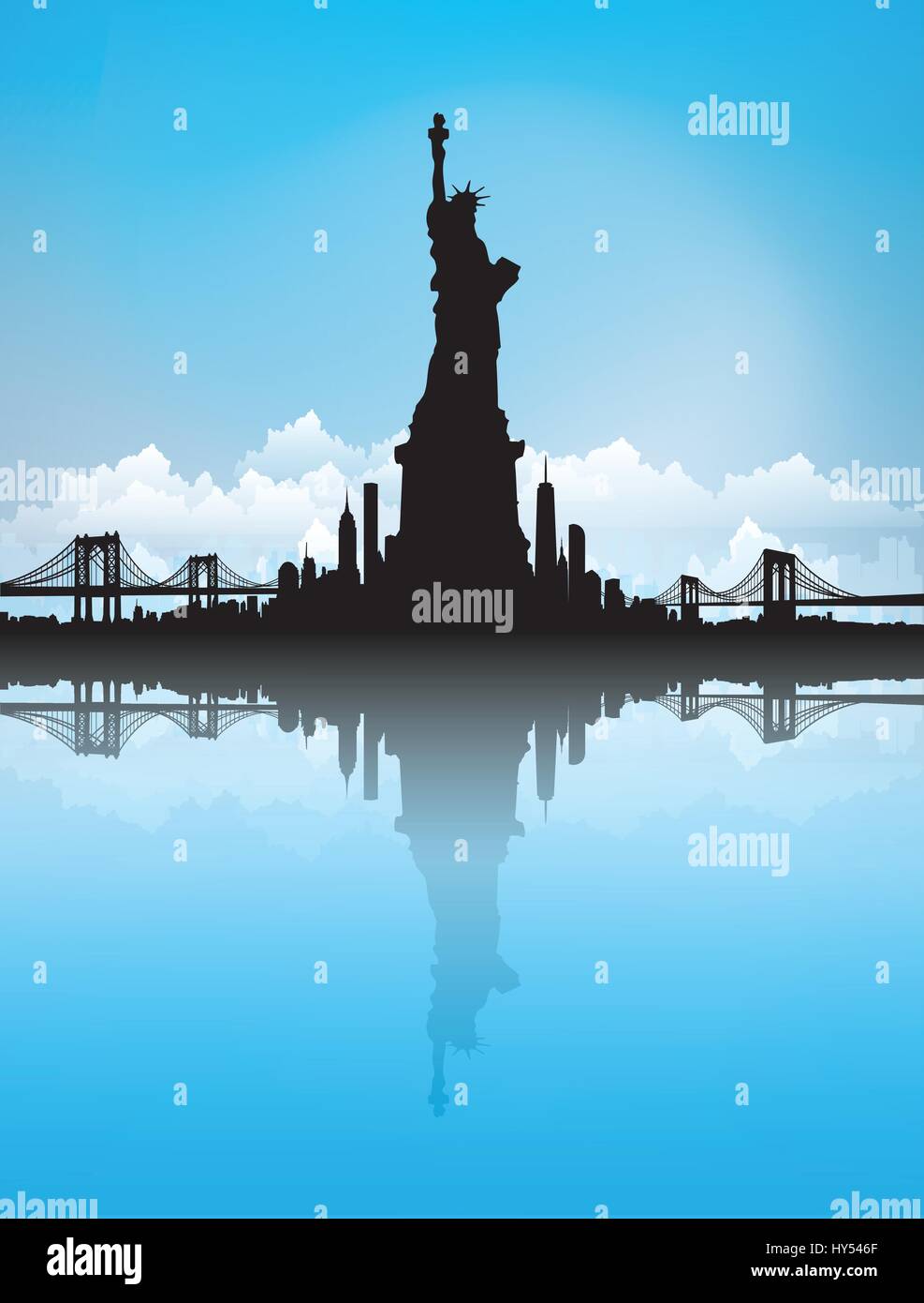 New York City Skyline with Statue of Liberty Vectors series Stock ...