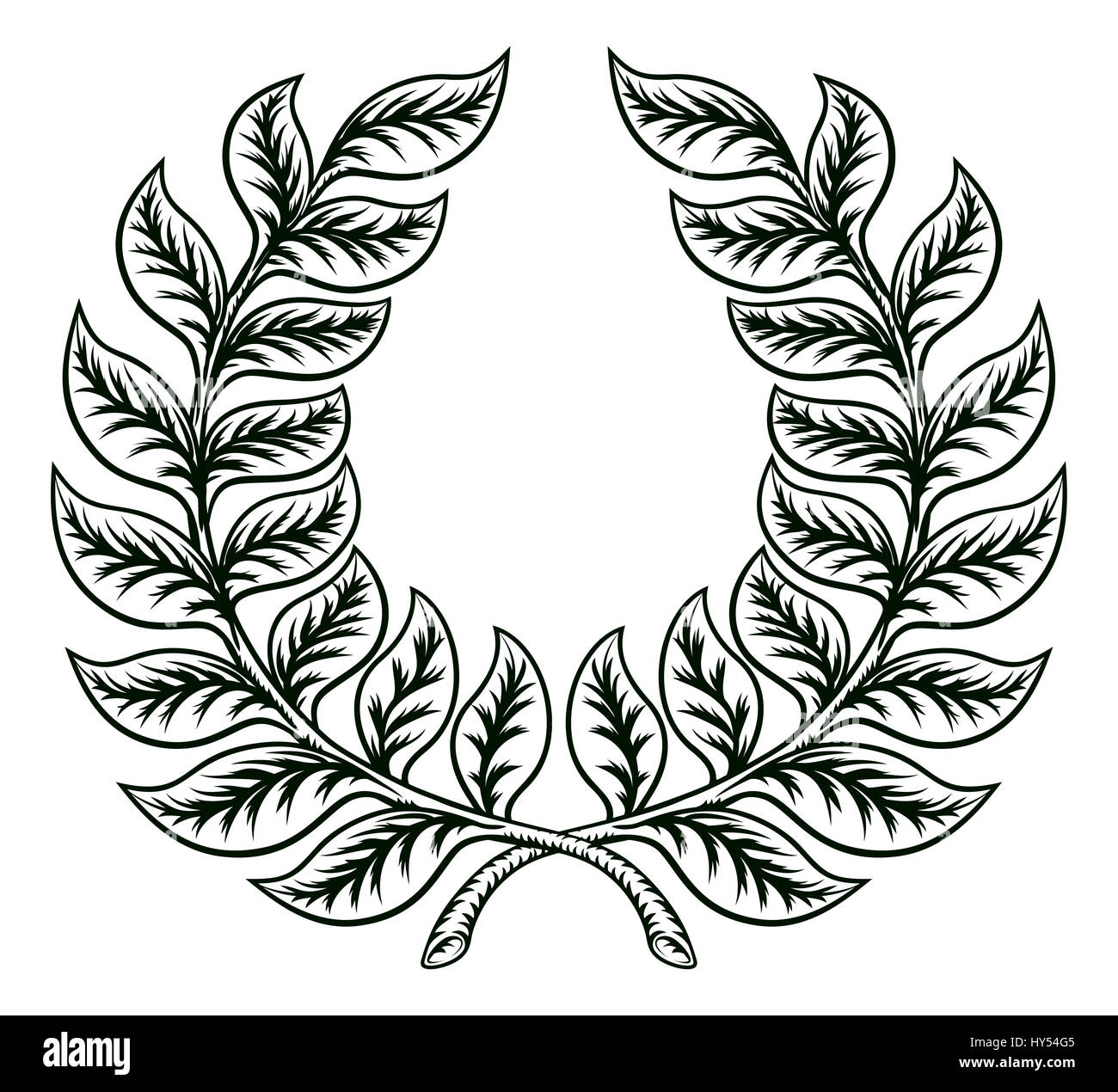 A laurel wreath hand drawn in a a vintage retro etched woodcut or ...