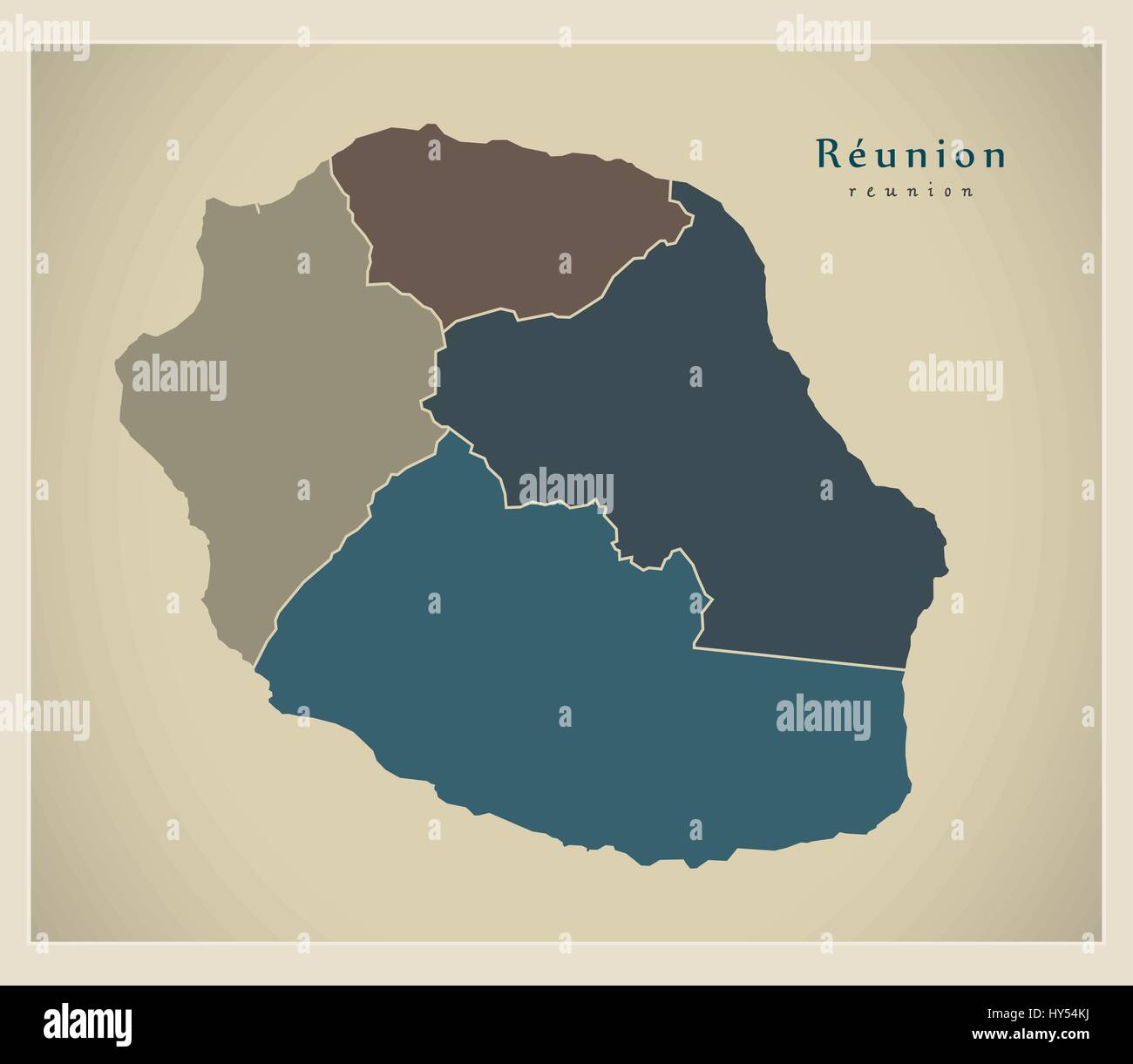 Modern Map - Reunion with Arrondissements colored FR Stock Vector Image ...