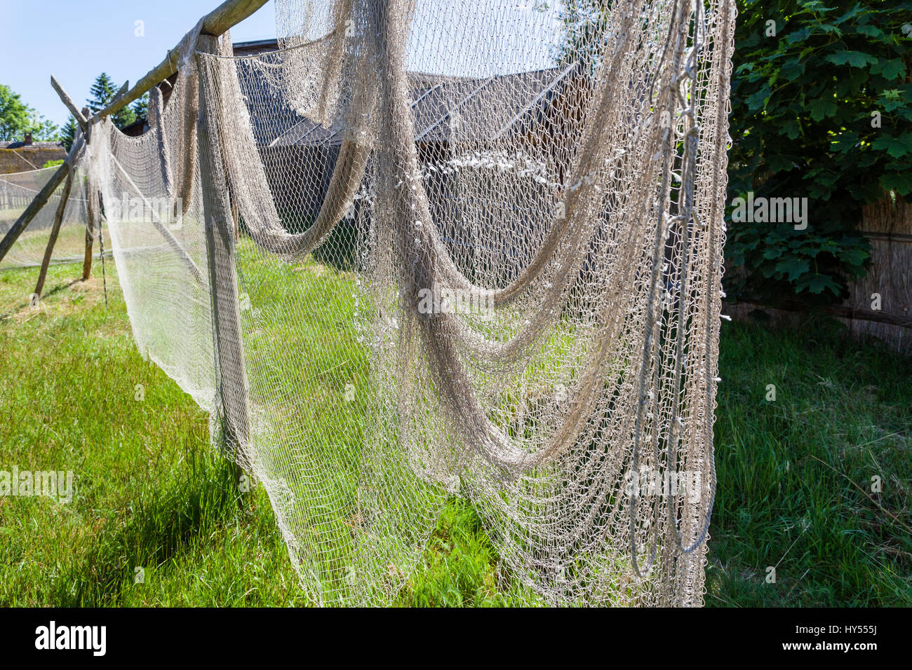 Fishing nets in open air museum in Kluki, Pomerania, Poland Stock Photo ...