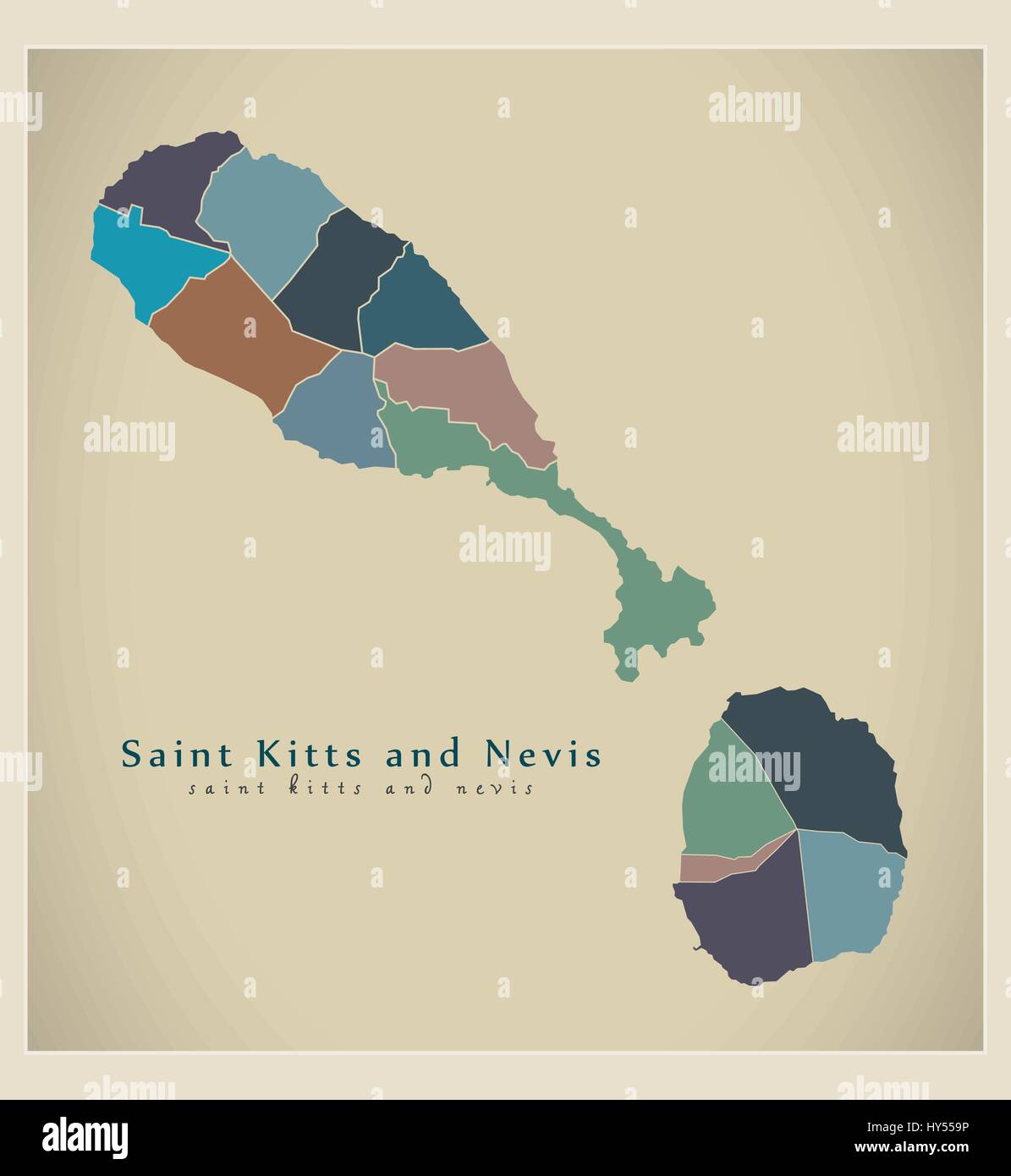 Modern Map - Saint Kitts and Nevis with parishes colored KN Stock ...