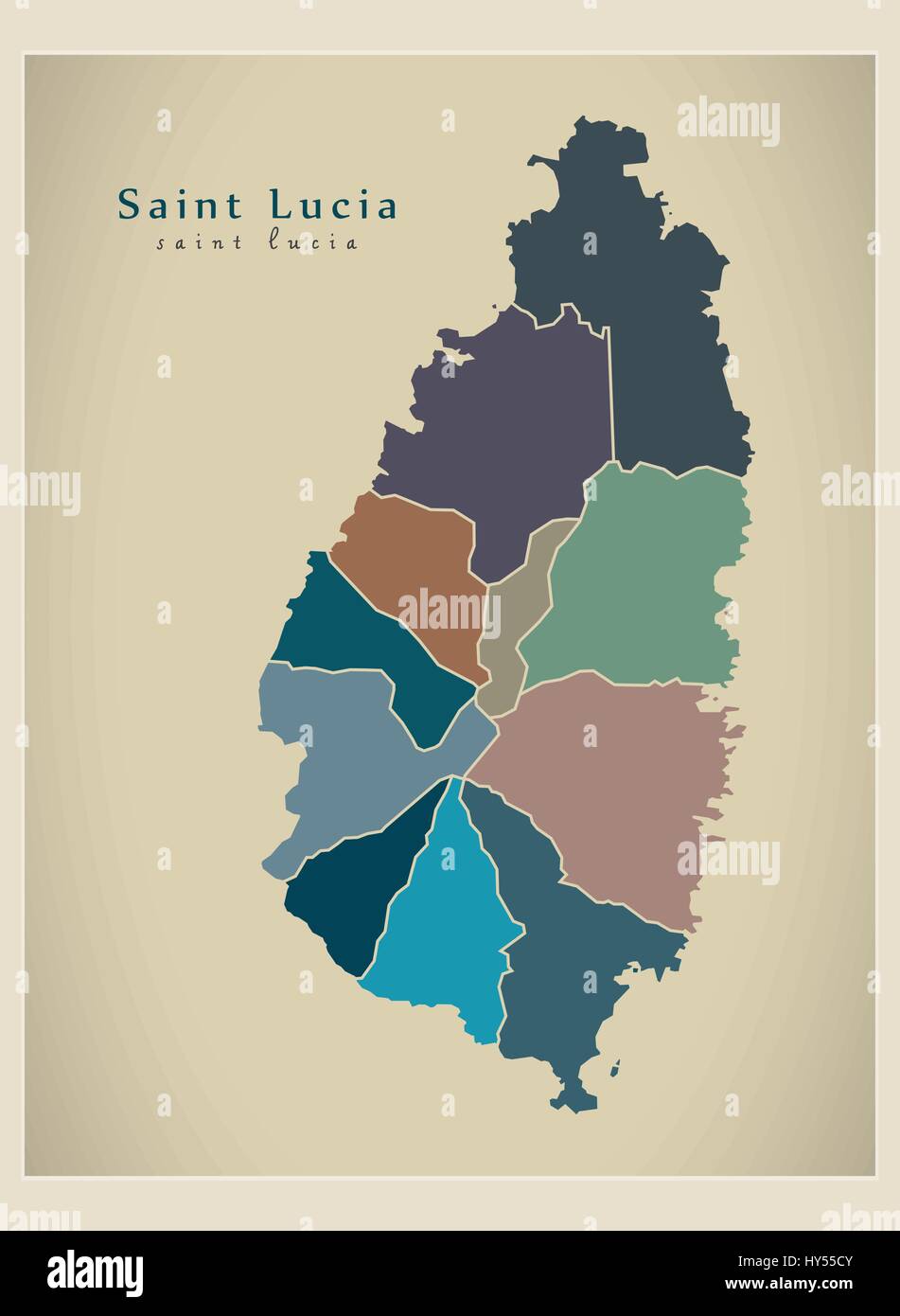 Modern Map - Saint Lucia with districts details LC Stock Vector Image ...