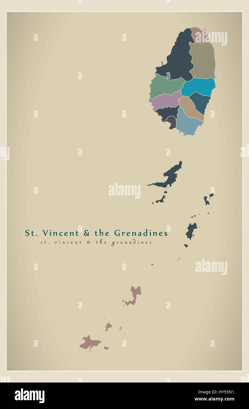 Modern Map - Saint Vincent and the Grenadines region details VC Stock ...