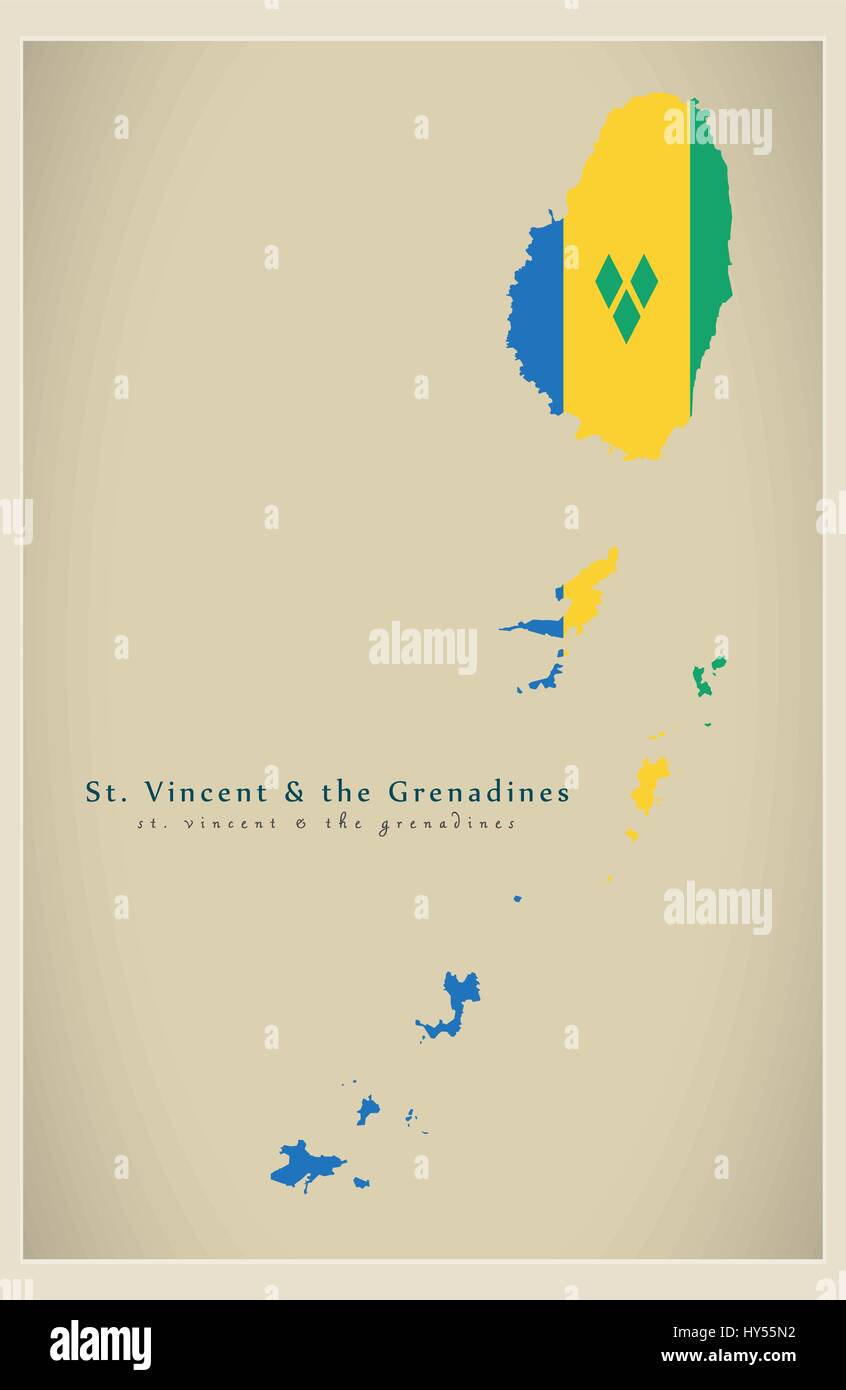 Modern Map - Saint Vincent and the Grenadines flag colored VC Stock ...