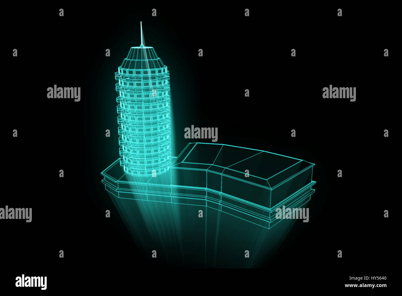 Building in Wireframe Hologram Style. Nice 3D Rendering Stock Photo - Alamy