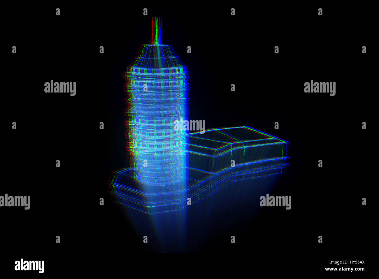 Building in Wireframe Hologram Style. Nice 3D Rendering Stock Photo - Alamy