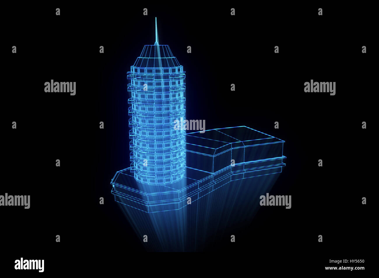 Building in Wireframe Hologram Style. Nice 3D Rendering Stock Photo - Alamy