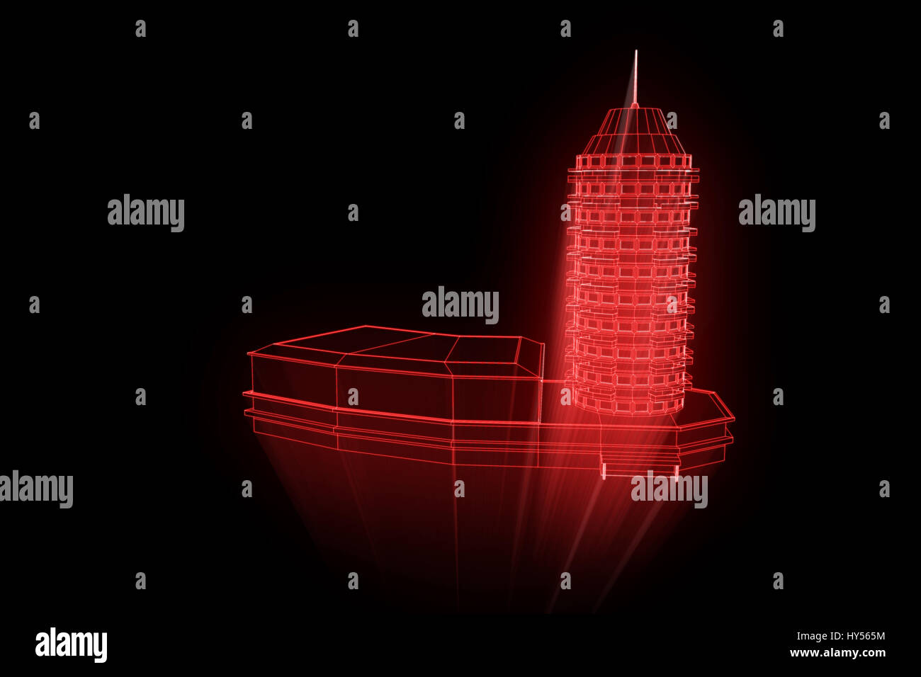 Building in Wireframe Hologram Style. Nice 3D Rendering Stock Photo - Alamy