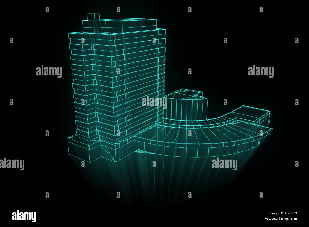 Building in Wireframe Hologram Style. Nice 3D Rendering Stock Photo - Alamy