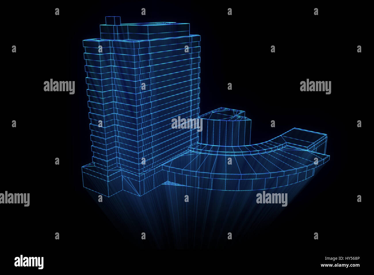 Building in Wireframe Hologram Style. Nice 3D Rendering Stock Photo - Alamy