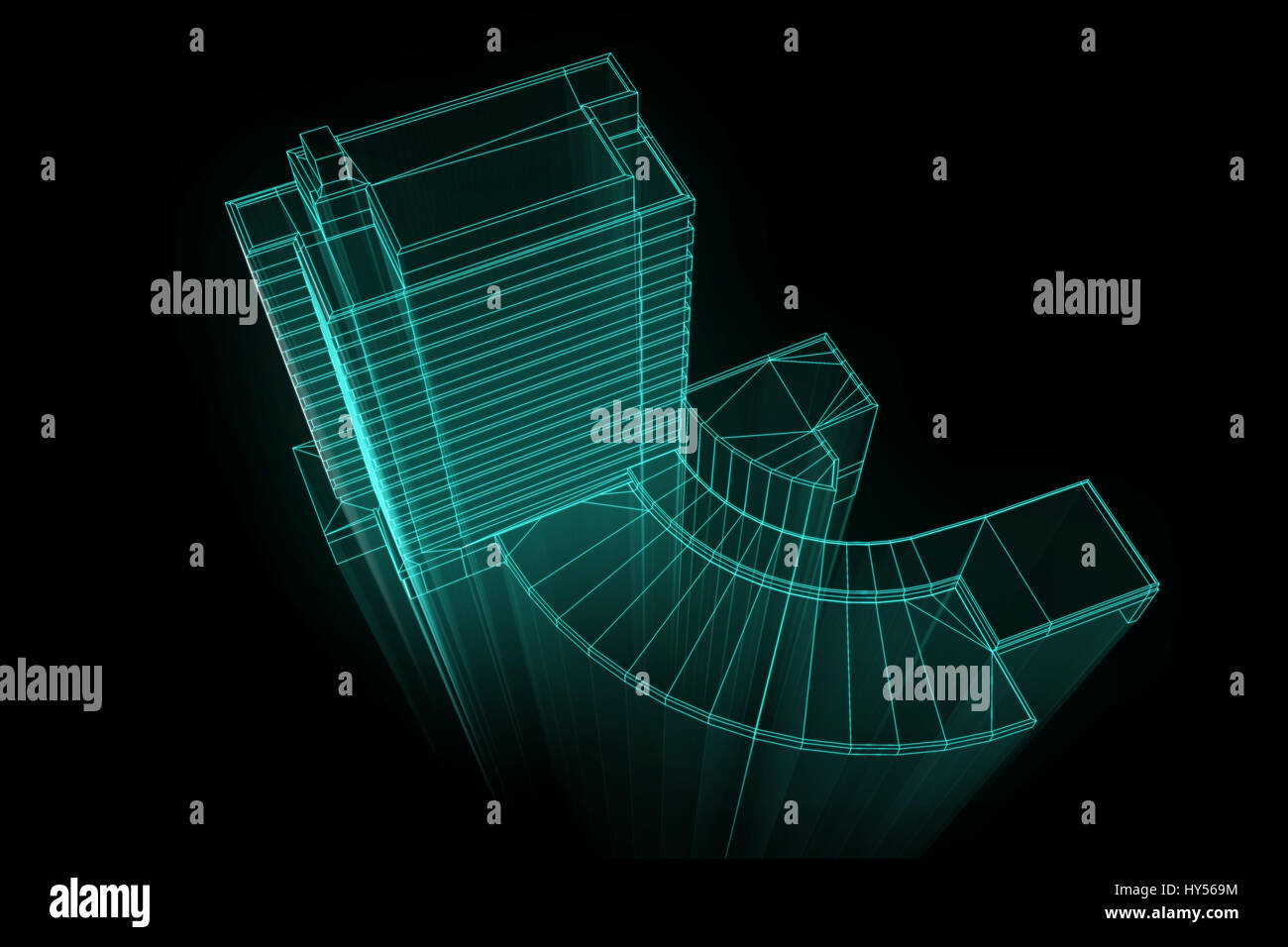 Building in Wireframe Hologram Style. Nice 3D Rendering Stock Photo - Alamy