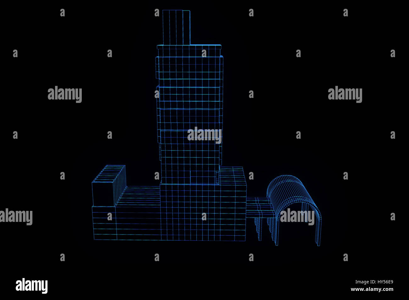 Building in Wireframe Hologram Style. Nice 3D Rendering Stock Photo - Alamy