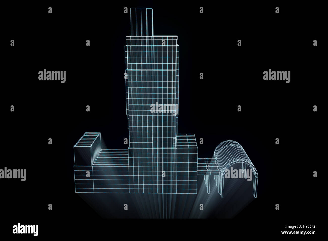 Building in Wireframe Hologram Style. Nice 3D Rendering Stock Photo - Alamy