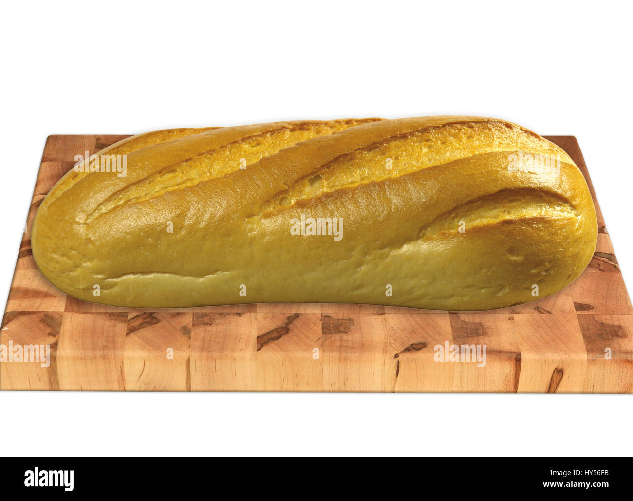 Fresh golden brown crispy baked bread on a bread Board, isolated ...