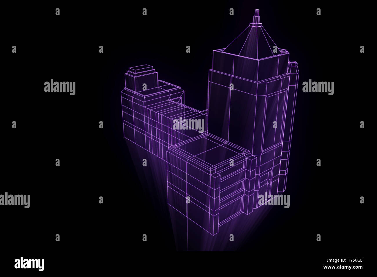 Building in Wireframe Hologram Style. Nice 3D Rendering Stock Photo - Alamy