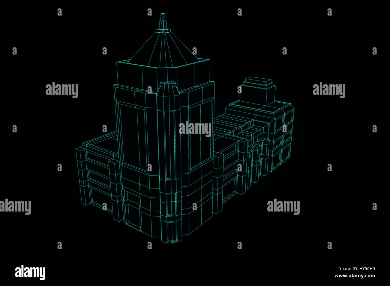 Building in Wireframe Hologram Style. Nice 3D Rendering Stock Photo - Alamy