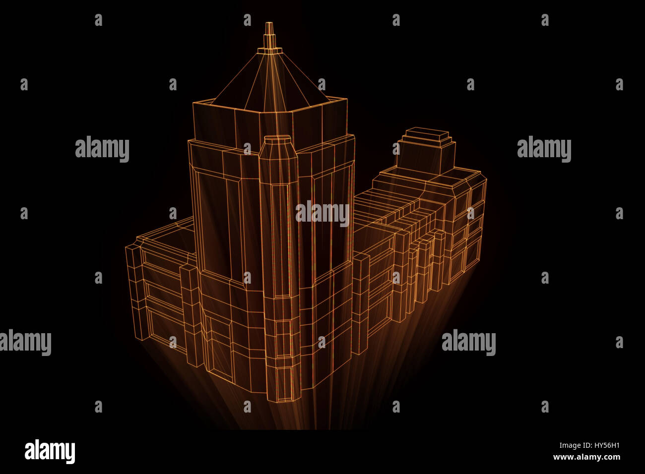 Building in Wireframe Hologram Style. Nice 3D Rendering Stock Photo - Alamy