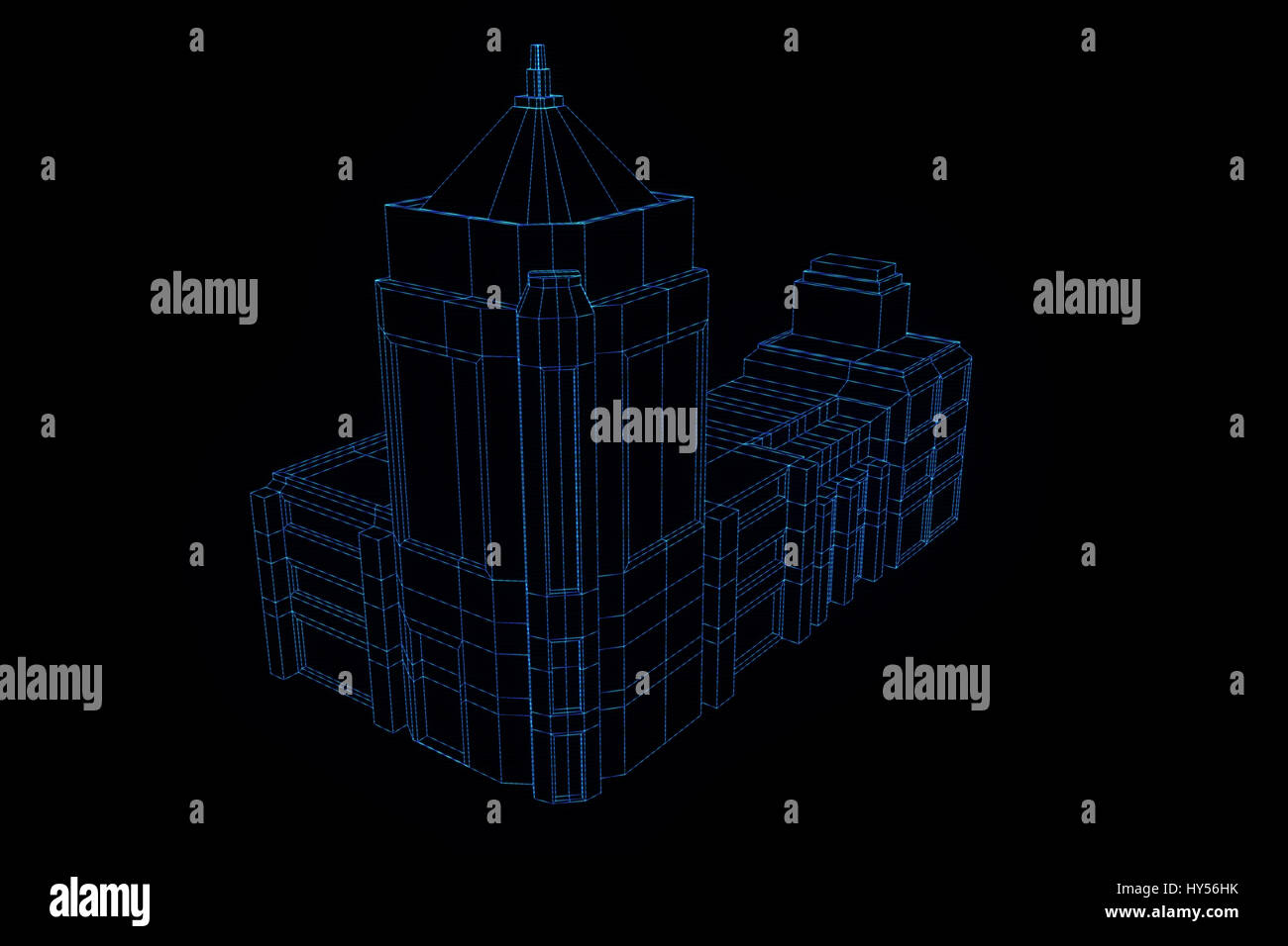 Building in Wireframe Hologram Style. Nice 3D Rendering Stock Photo - Alamy