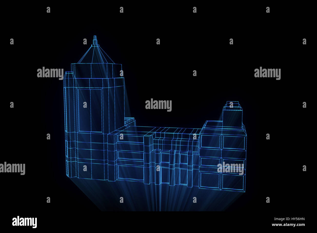 Building in Wireframe Hologram Style. Nice 3D Rendering Stock Photo - Alamy