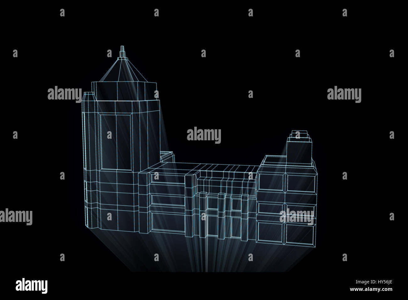 Building in Wireframe Hologram Style. Nice 3D Rendering Stock Photo - Alamy