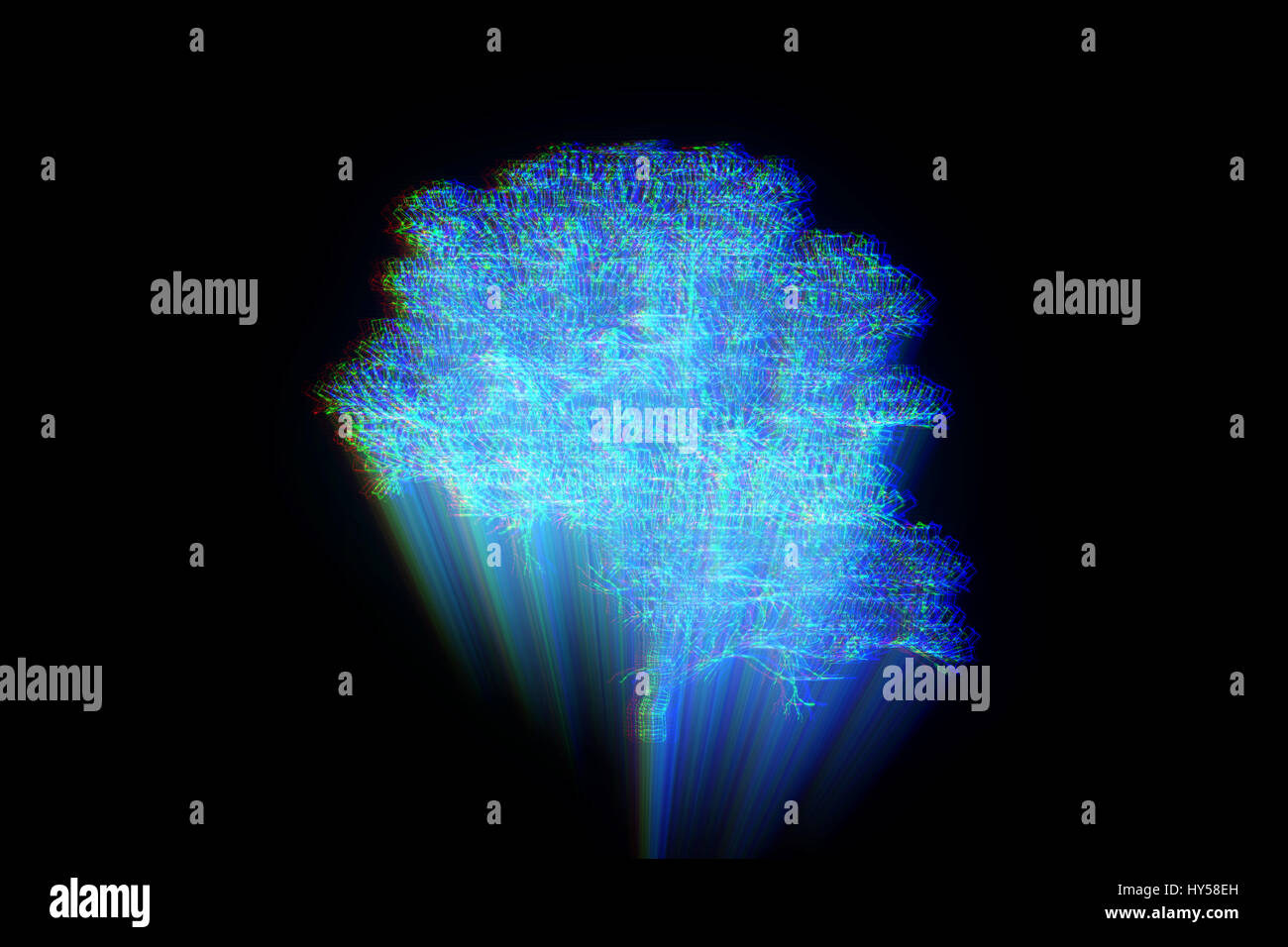 Tree Plant in Wireframe Hologram Style. Nice 3D Rendering Stock Photo ...